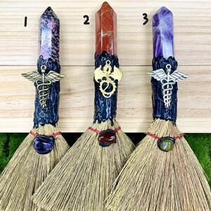 7.8" Natural Crystal Magic Broom Wand, Handmade Crystal Quartz Magic ...
