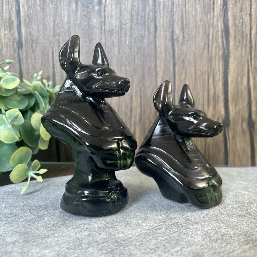 Hand-carved Ice Obsidian Anubis Figurine, Natural Obsidian Anubis ...