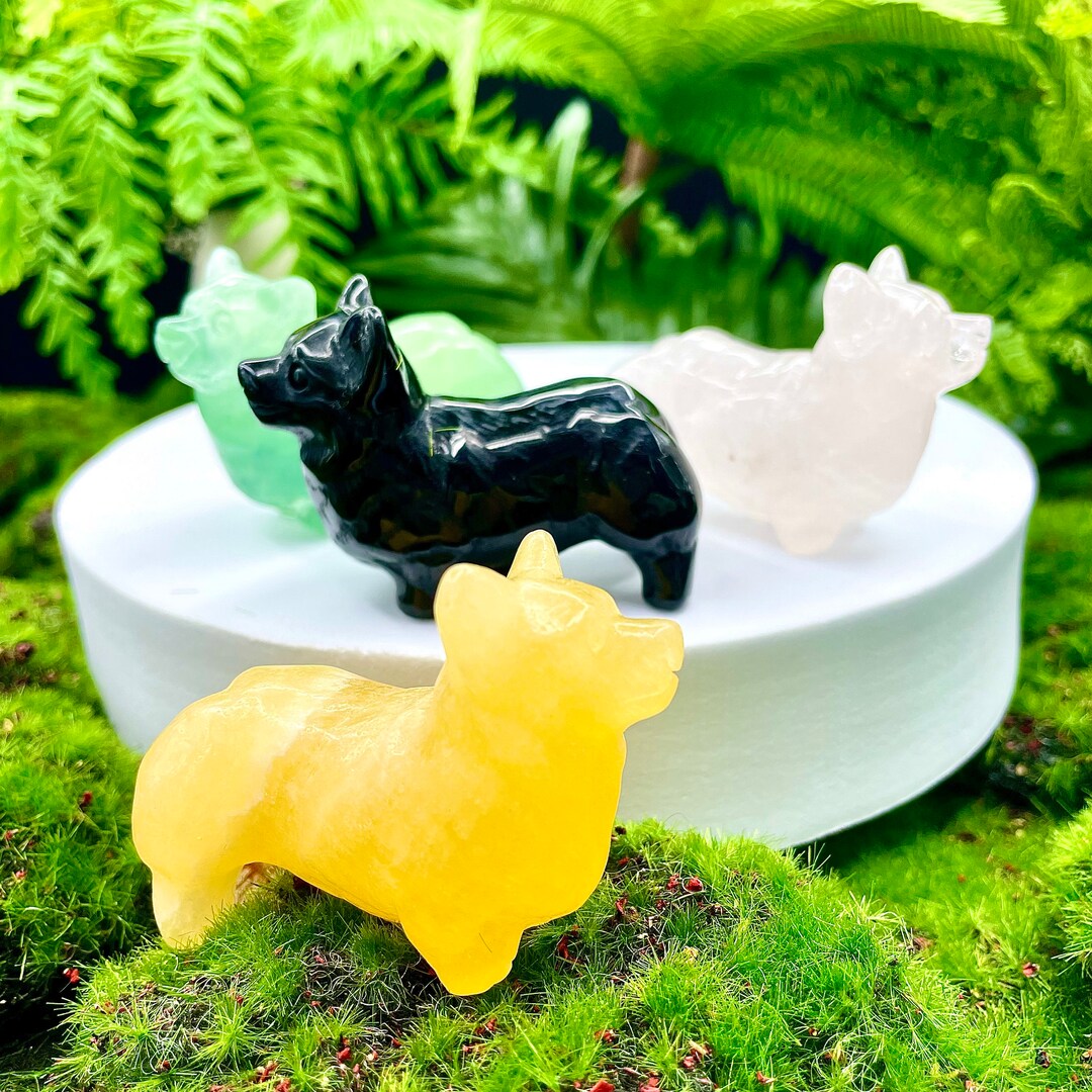 2.5 Natural Crystal Corgi Dog Figurines, Hand Carved Crystal Animals ...