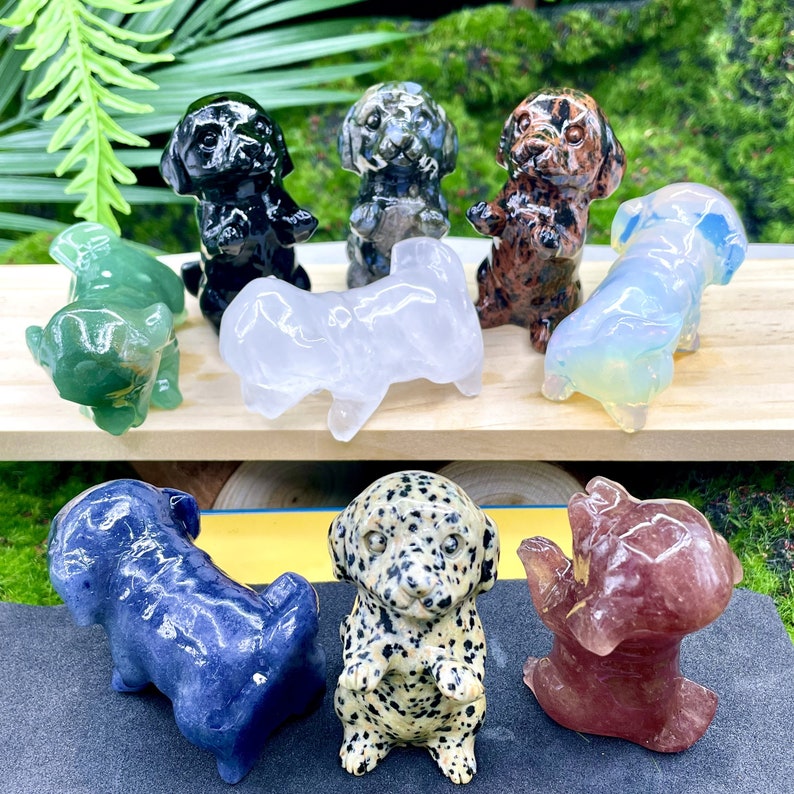 2.3'' Natural Crystal Dogs, Hand Carved Puppy Sculptures, Crystal ...