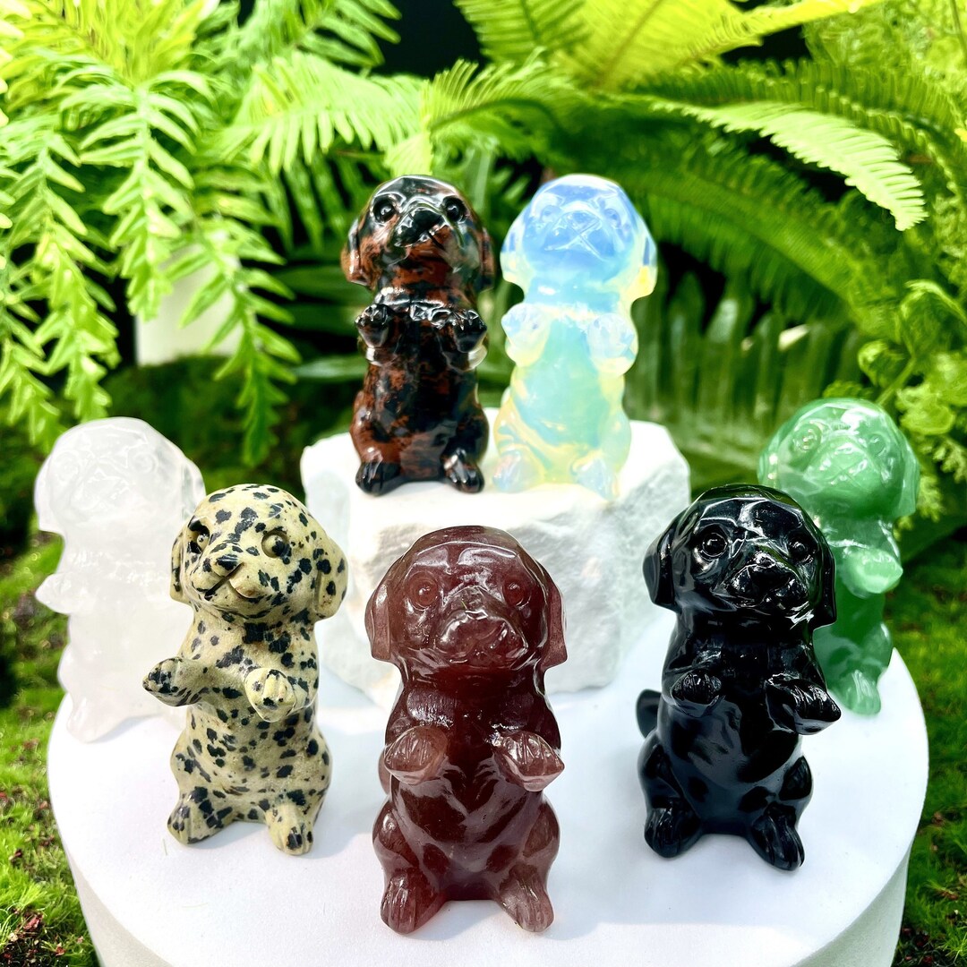 2.3'' Natural Crystal Dogs, Hand Carved Puppy Sculptures, Crystal ...