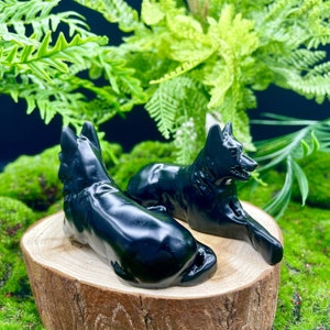 4" Natural Obsidian Dog Figurines, Hand Carved Crystal Animals ...