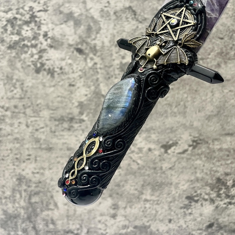 Handcrafted Amethyst Ritual Knife, Obsidian Handle Athame, Natural ...