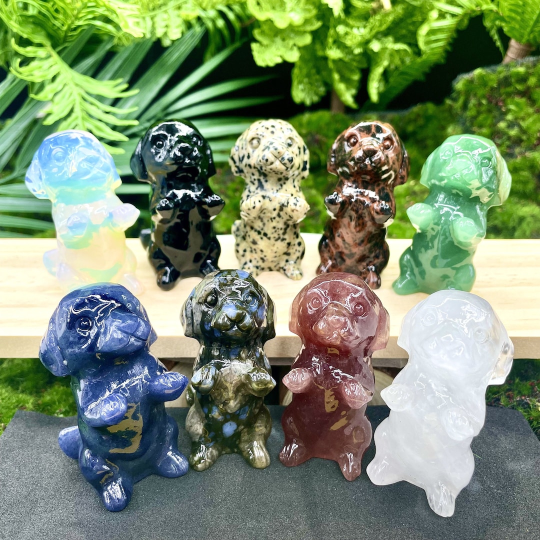 2.3'' Natural Crystal Dogs, Hand Carved Puppy Sculptures, Crystal ...