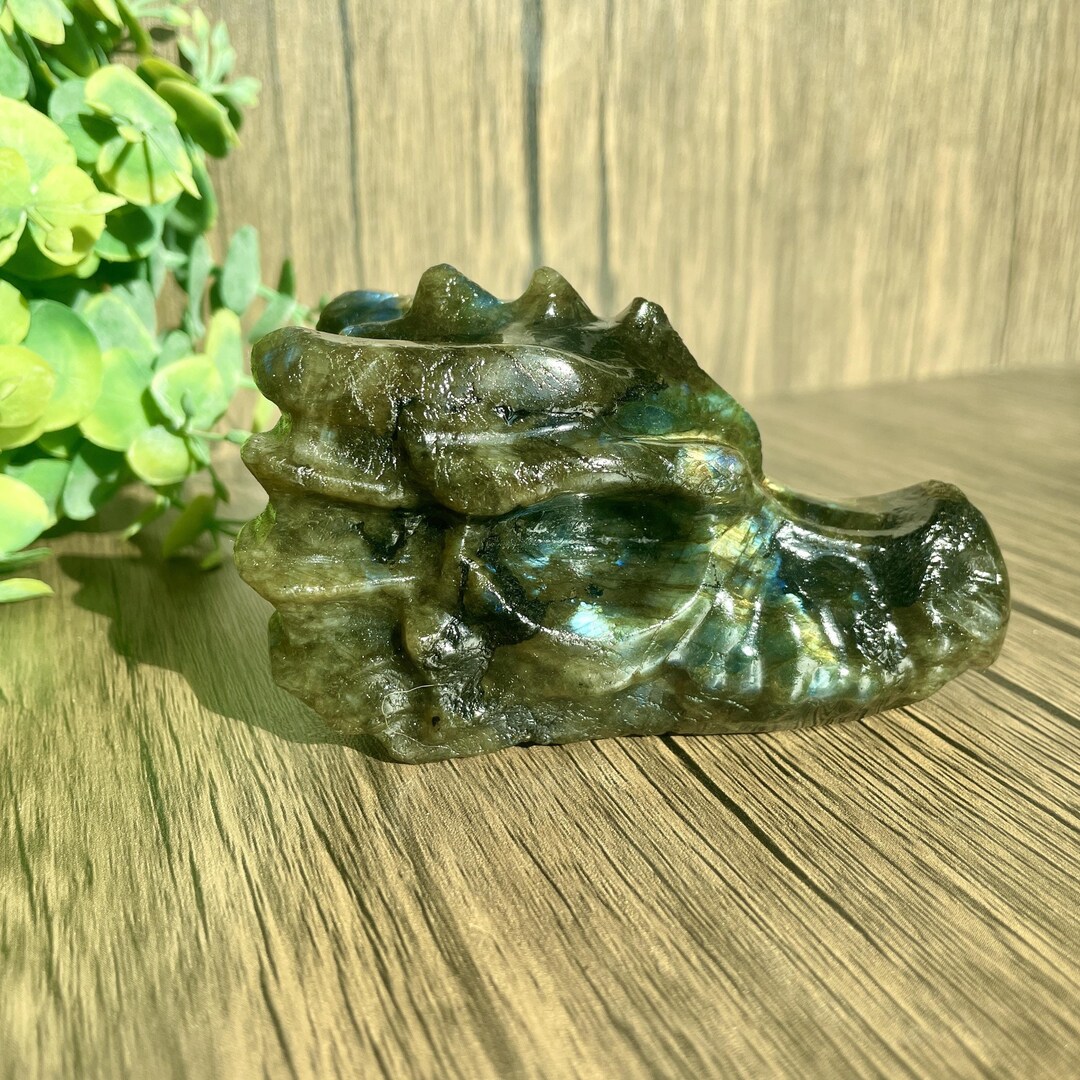 Hand Carved Labradorite Dragon Skull Sculpture, Crystal Dragon Head ...