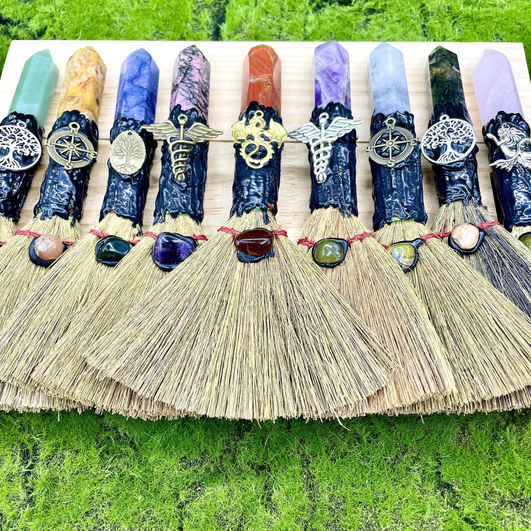 7.8" Natural Crystal Magic Broom Wand, Handmade Crystal Quartz Magic ...