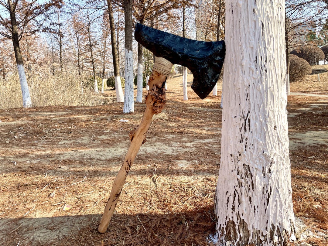 Handcrafted Obsidian Axe, Natural Crystal and Burl Wood Handle Axe ...