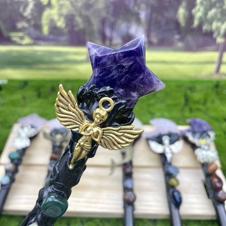 Custom Crystal Magic Wands, Handmade Moon and Stars Wands, Natural ...