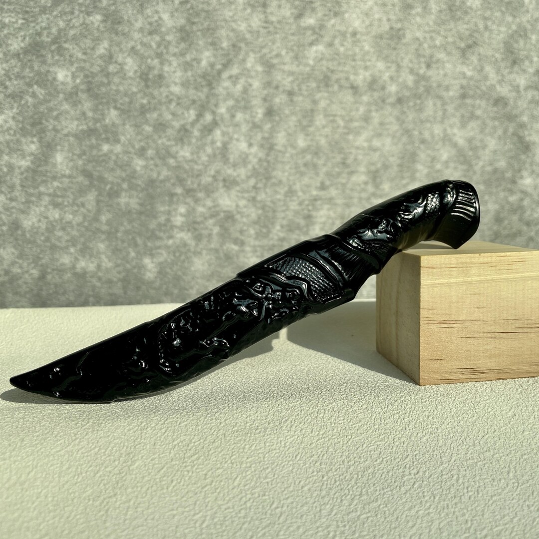 Handcrafted Crystal Dagger Sculpture, Ritual Knife Figurine, Obsidian ...