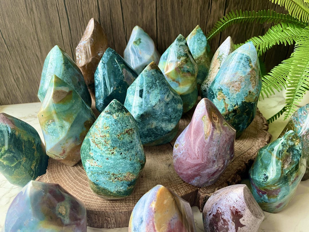 Ocean Jasper Flame Figurines, Handcrafted Ocean Jasper Shaped Crystal ...