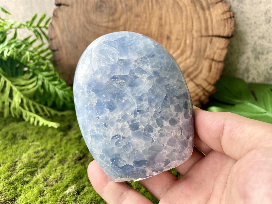 Natural Celestite Crystal Palm Stone, Blue Celestine Healing Gemstone ...