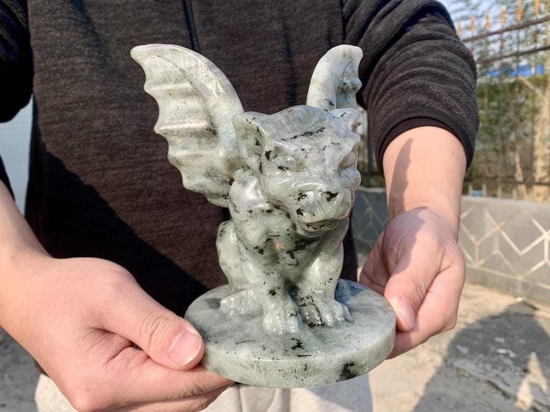 4.2 Lbs Labradorite Gargoyle Sculpture, Handcrafted Natural Moonstone ...