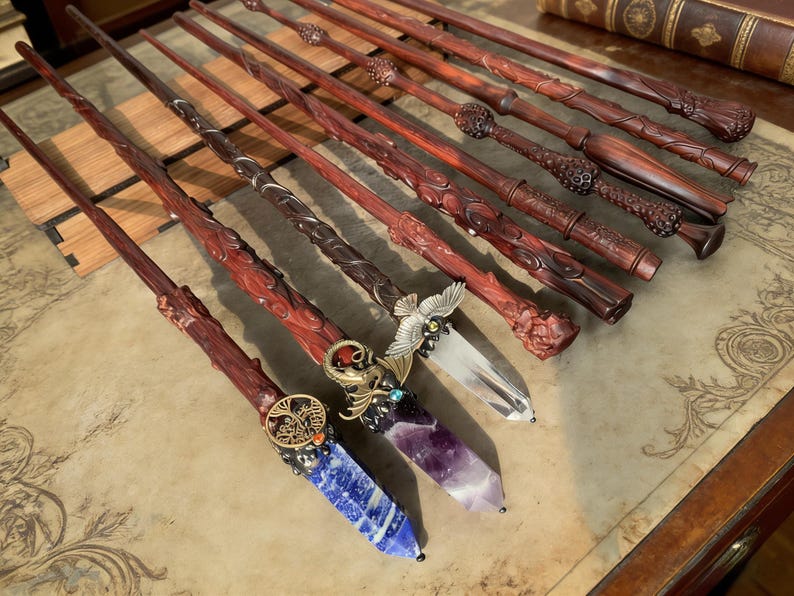 UPGRADED!! Rosewood Magic Wand, Handmade Natural Crystal Wand, Crystal ...