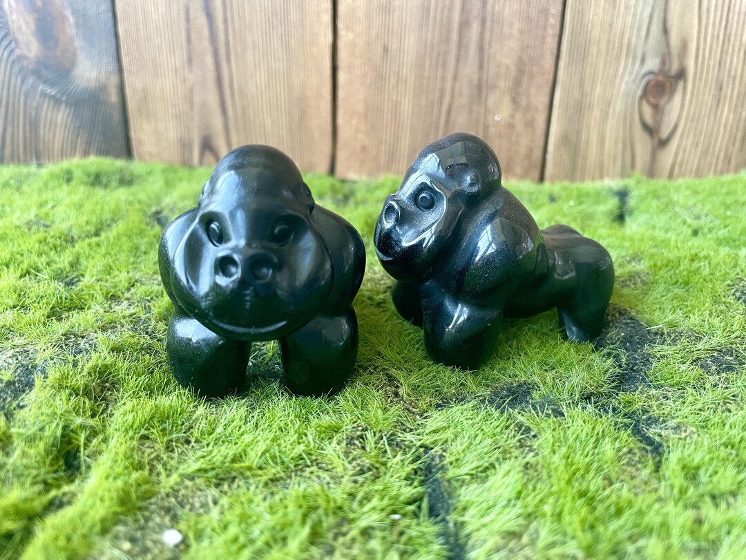 Natural Obsidian Gorilla Figurine, Handcrafted Stone Animal Carving ...