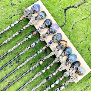 11" Natural Crystal Magic Wand, Handmade Black Wand, Quartz Magic ...