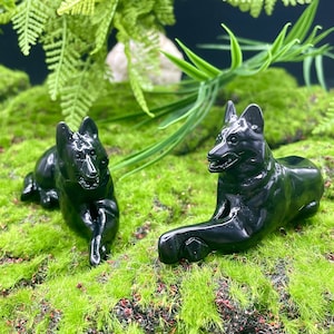 4" Natural Obsidian Dog Figurines, Hand Carved Crystal Animals ...
