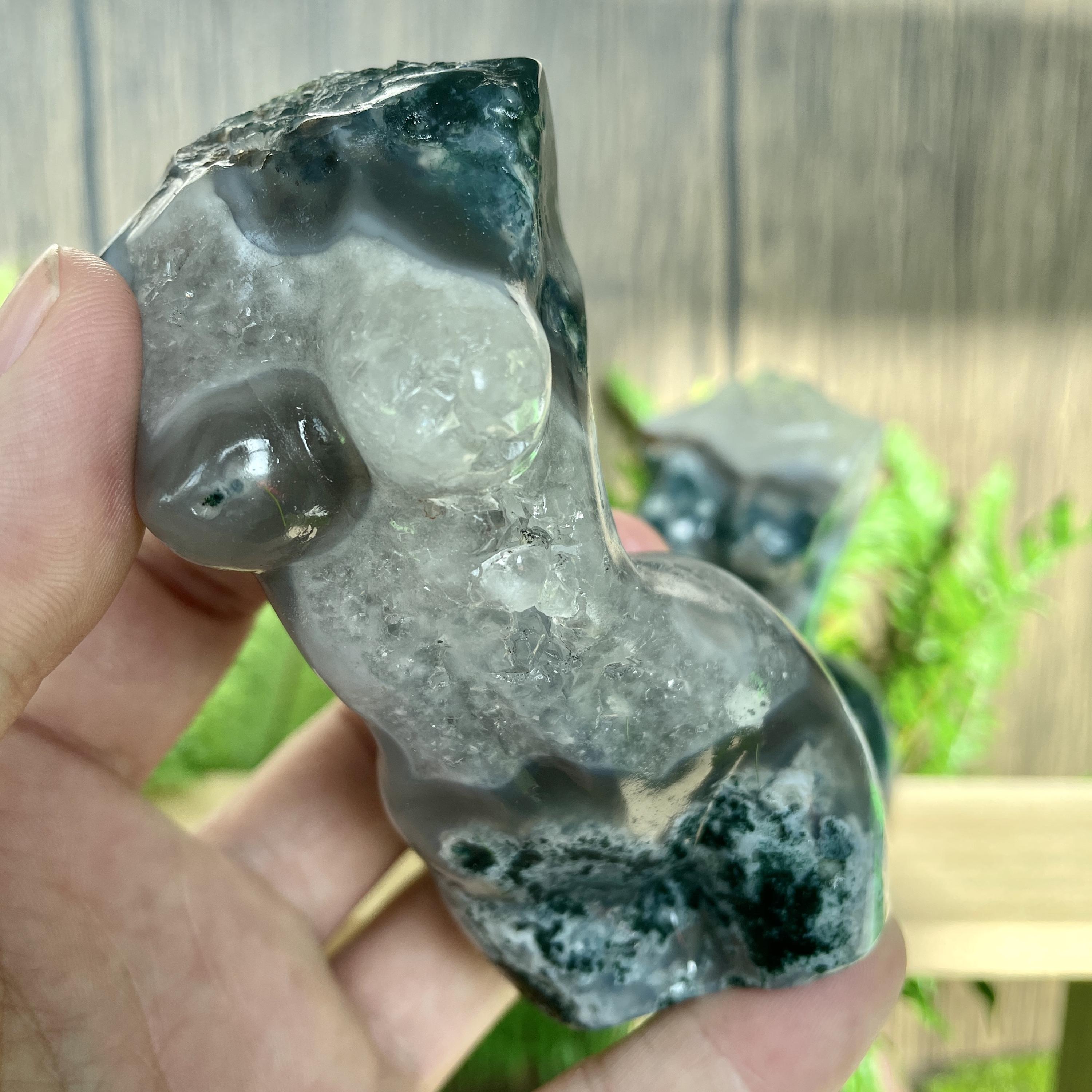 Natural Moss Agate With Geode Female Body Sculpture, Hand Carved ...