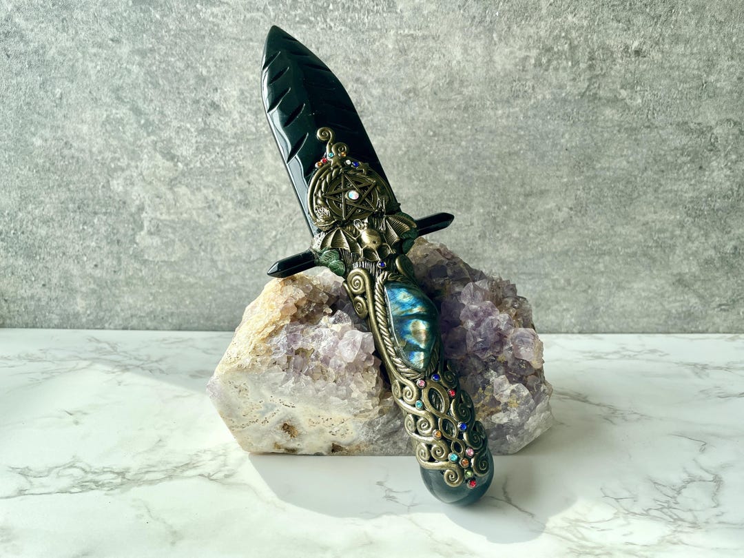 Obsidian Ritual Knife, Handcrafted Moonstone Handle Athame, Natural ...