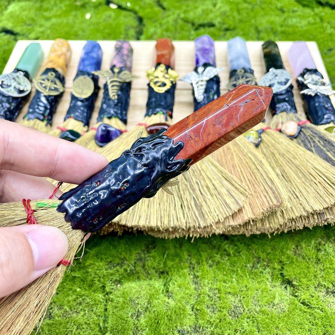 7.8 Natural Crystal Magic Broom Wand, Handmade Crystal Quartz Magic ...