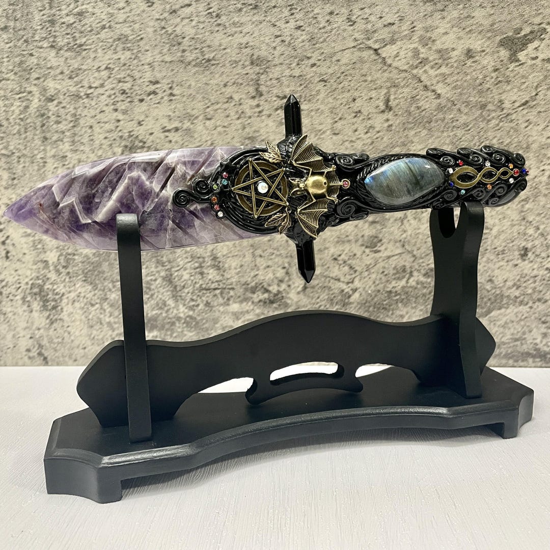 Handcrafted Amethyst Ritual Knife, Obsidian Handle Athame, Natural ...
