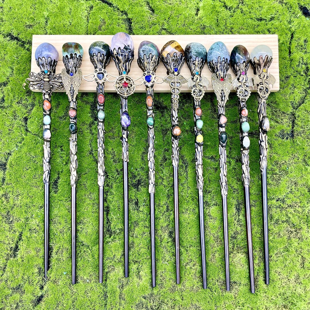 11" Natural Crystal Magic Wand, Handmade Black Wand, Quartz Magic ...