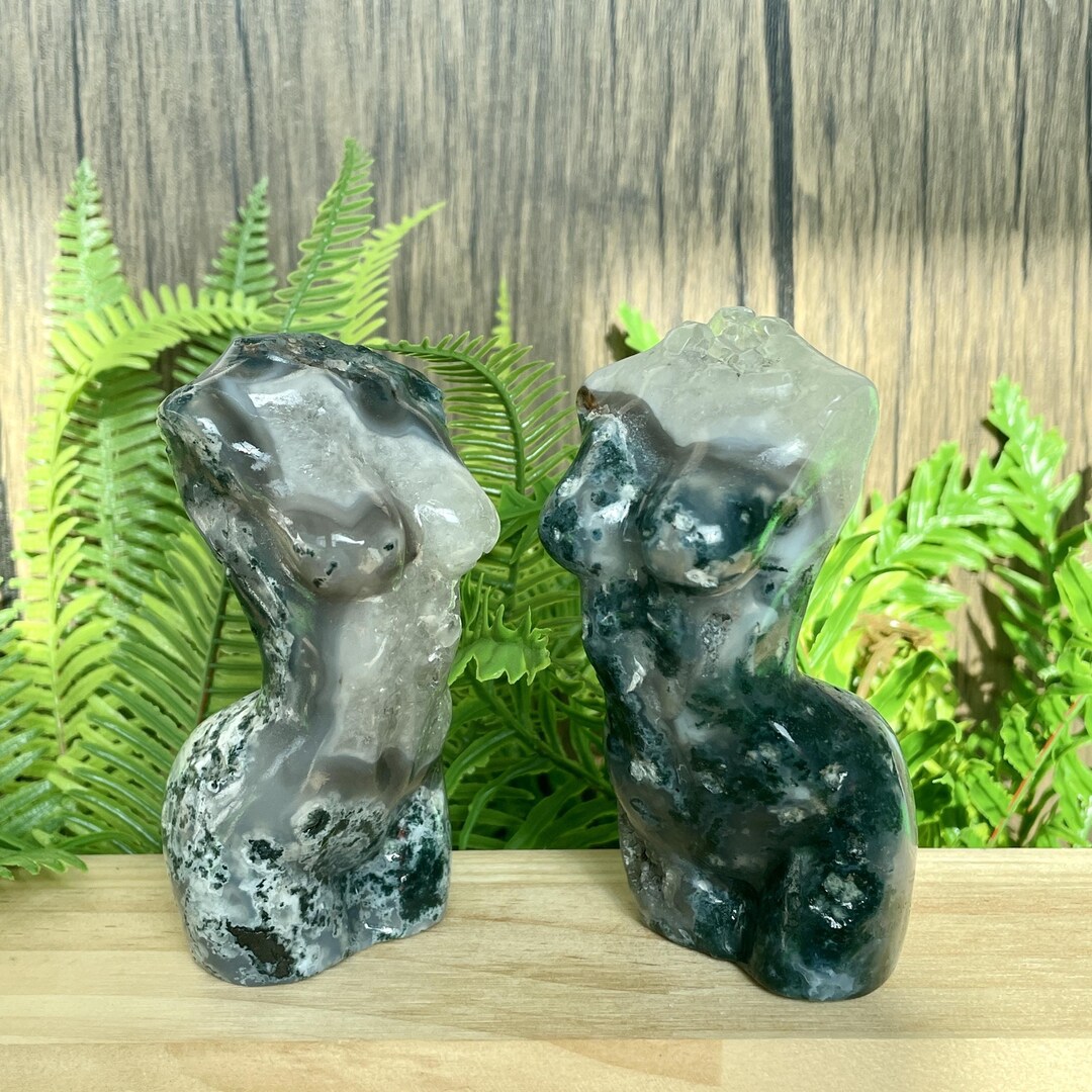 Natural Moss Agate With Geode Female Body Sculpture, Hand Carved ...
