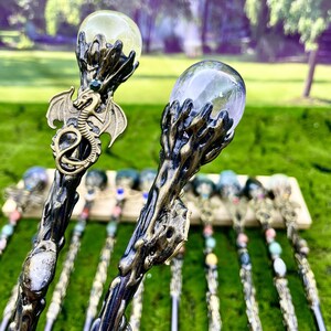 11" Natural Crystal Magic Wand, Handmade Black Wand, Quartz Magic ...