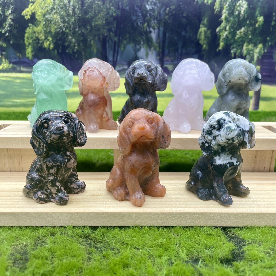 2.6" Natural Crystal Dachshund Dog Sculptures, Carved Crystal Animals ...