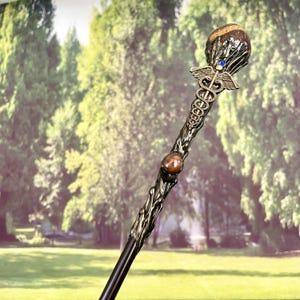 11" Natural Crystal Magic Wand, Handmade Black Wand, Quartz Magic ...