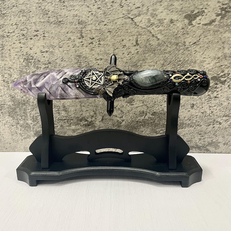Handcrafted Amethyst Ritual Knife, Obsidian Handle Athame, Natural ...