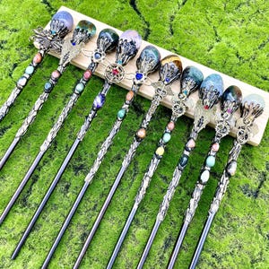 11" Natural Crystal Magic Wand, Handmade Black Wand, Quartz Magic ...