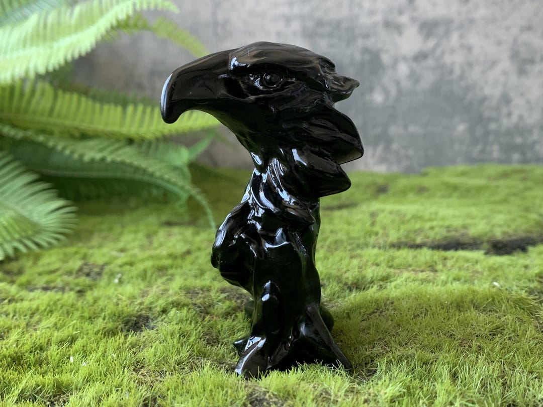 4" Black Obsidian Eagle Head Sculpture, Handcrafted Natural Crystal ...