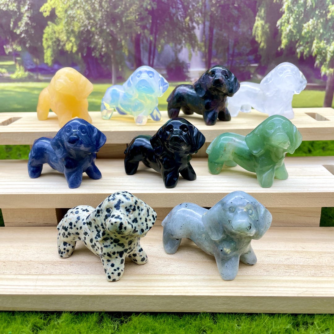 2.4" Natural Crystal Dachshund Dog Sculptures, Carved Crystal Animals ...