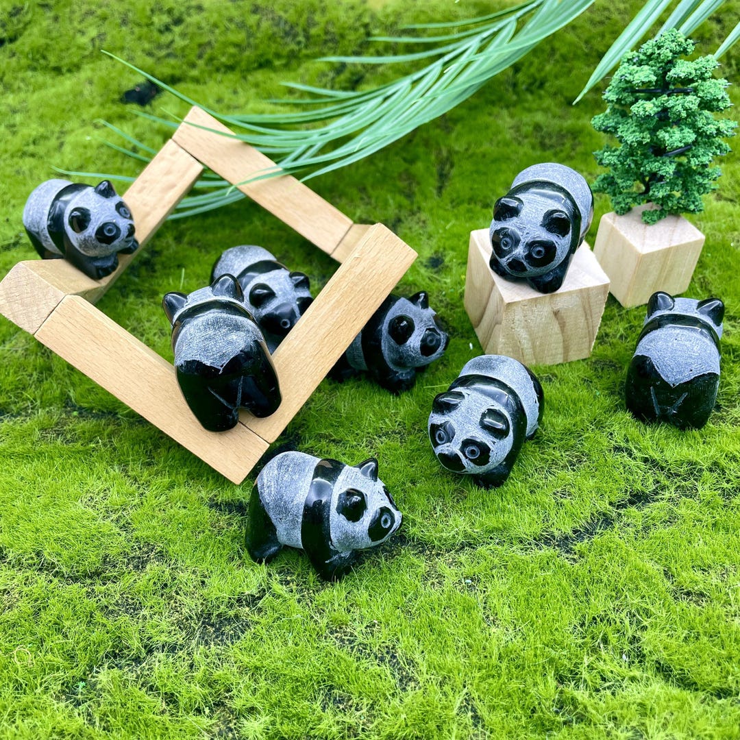 1.6" Natural Obsidian Panda Figurines, Hand Carved Crystal Animals ...