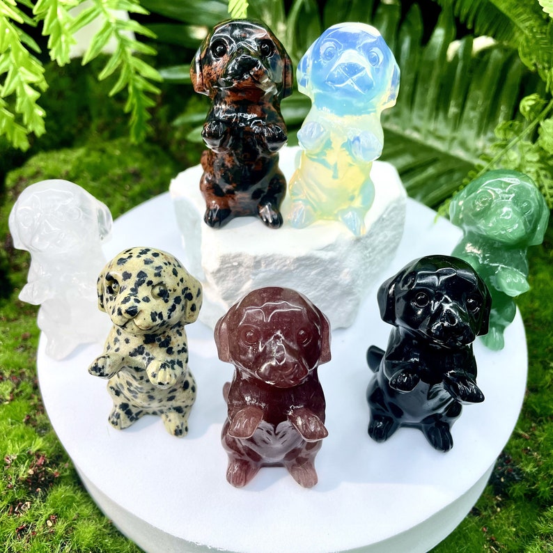 2.3'' Natural Crystal Dogs, Hand Carved Puppy Sculptures, Crystal ...