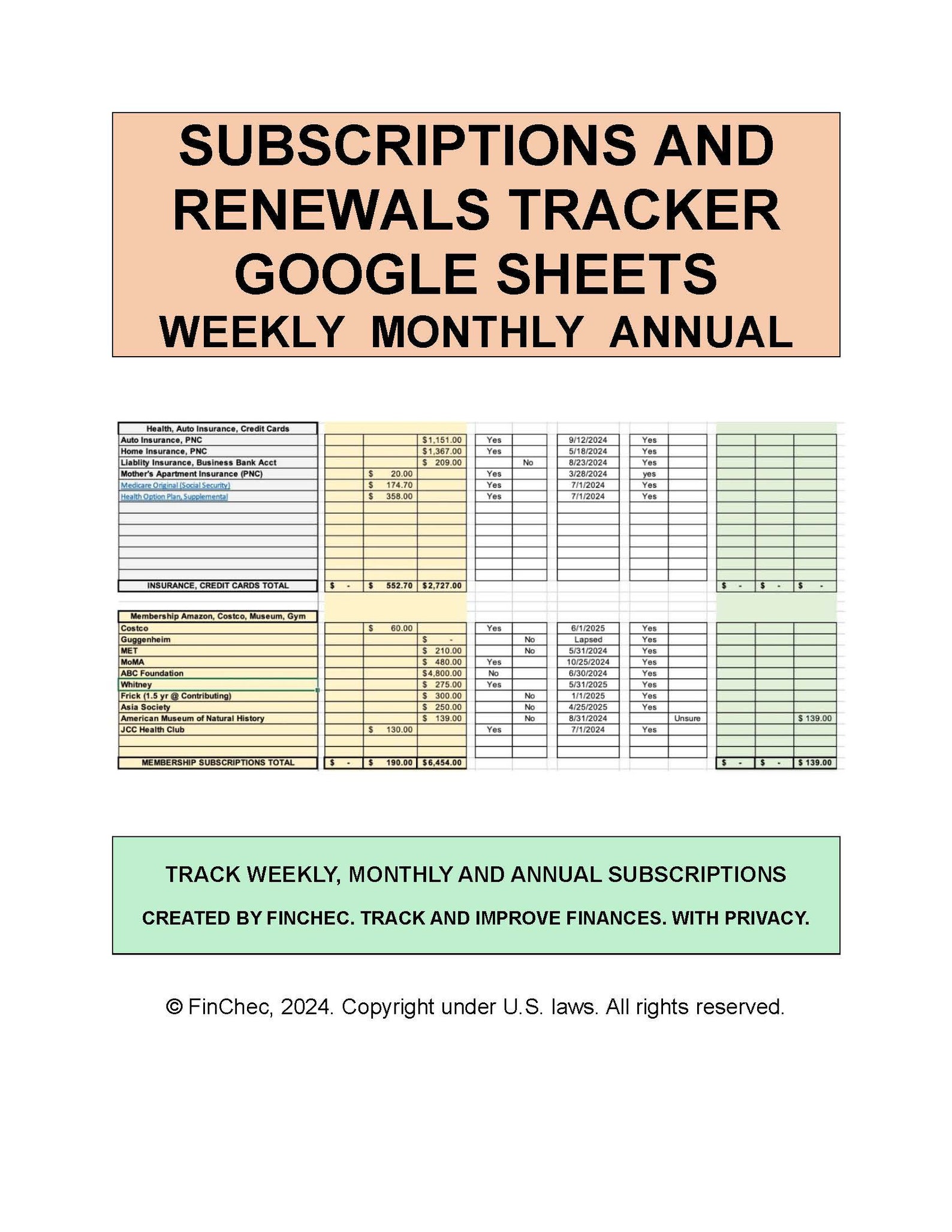 Subscription and Renewals Tracker (for Google Sheets) - Etsy