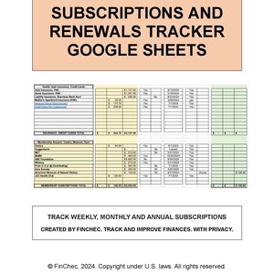 Subscription and Renewals Tracker for Google Sheets - Etsy