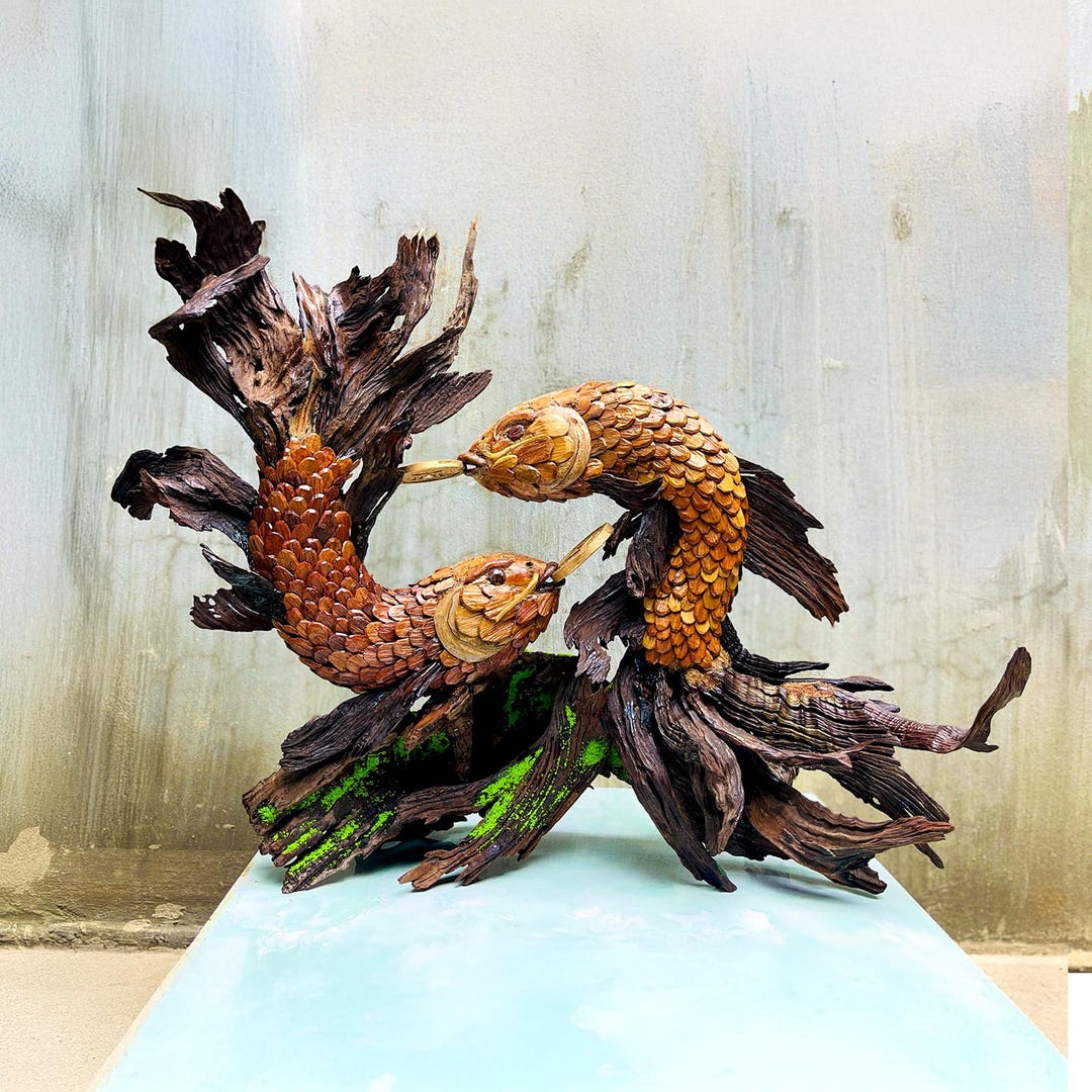 Natural Wood Fish Sculpture Driftwood Aquarium Aquasape Hardscape Drift ...