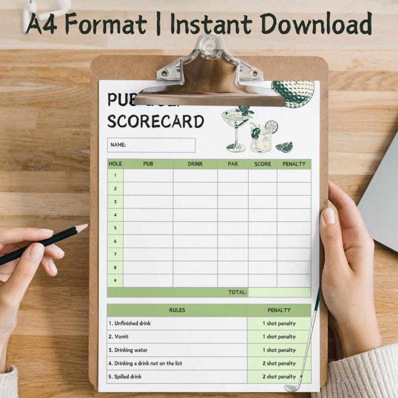 Pub Golf Scorecard | Editable Template | Pub Games | Bar Crawl ...