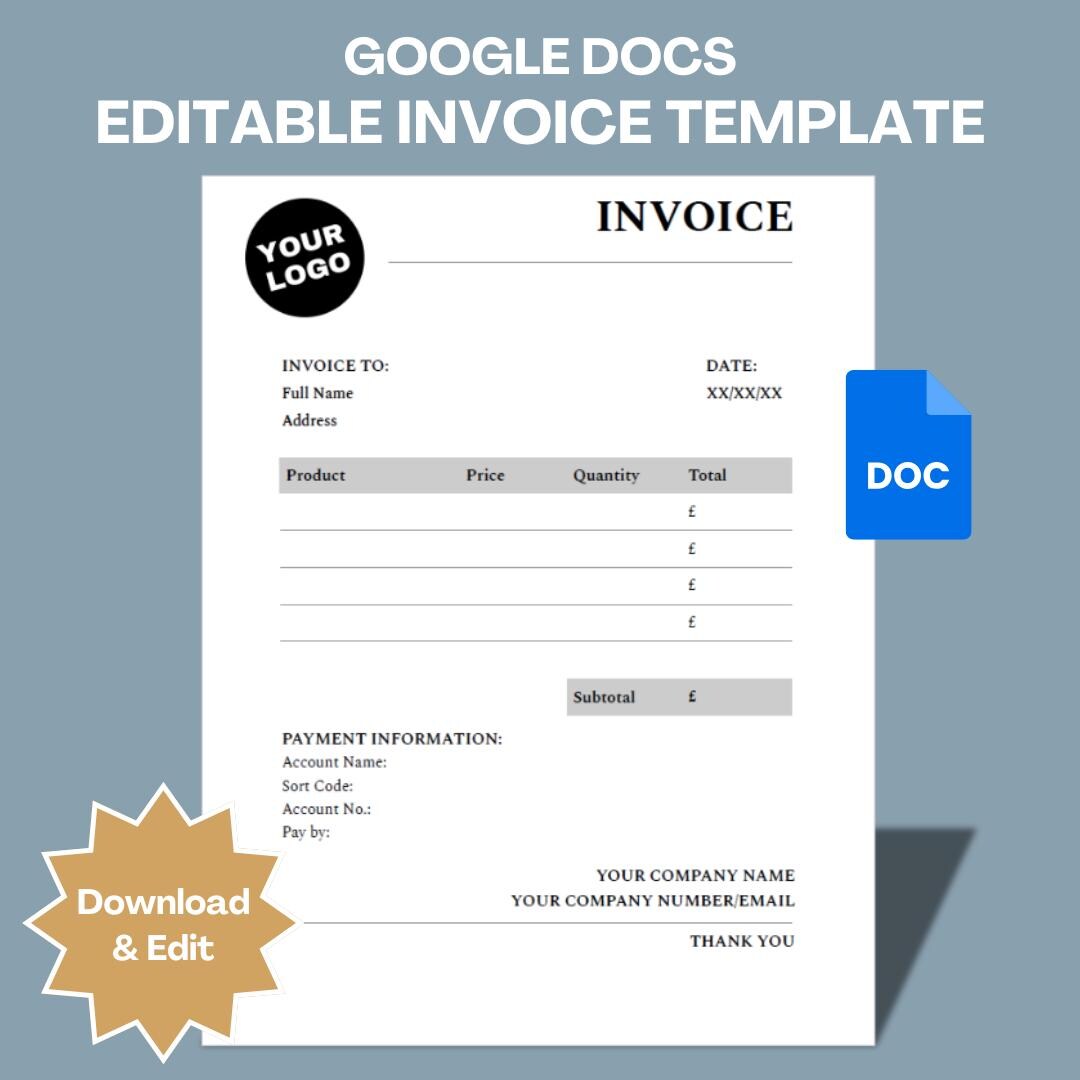 Editable Blank Invoice Template, Google Docs, Printable Invoice ...