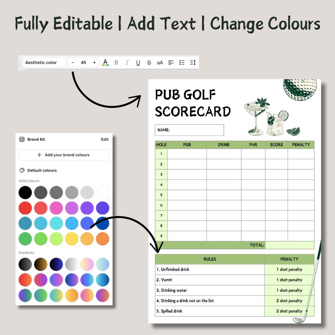 Pub Golf Scorecard | Editable Template | Pub Games | Bar Crawl ...