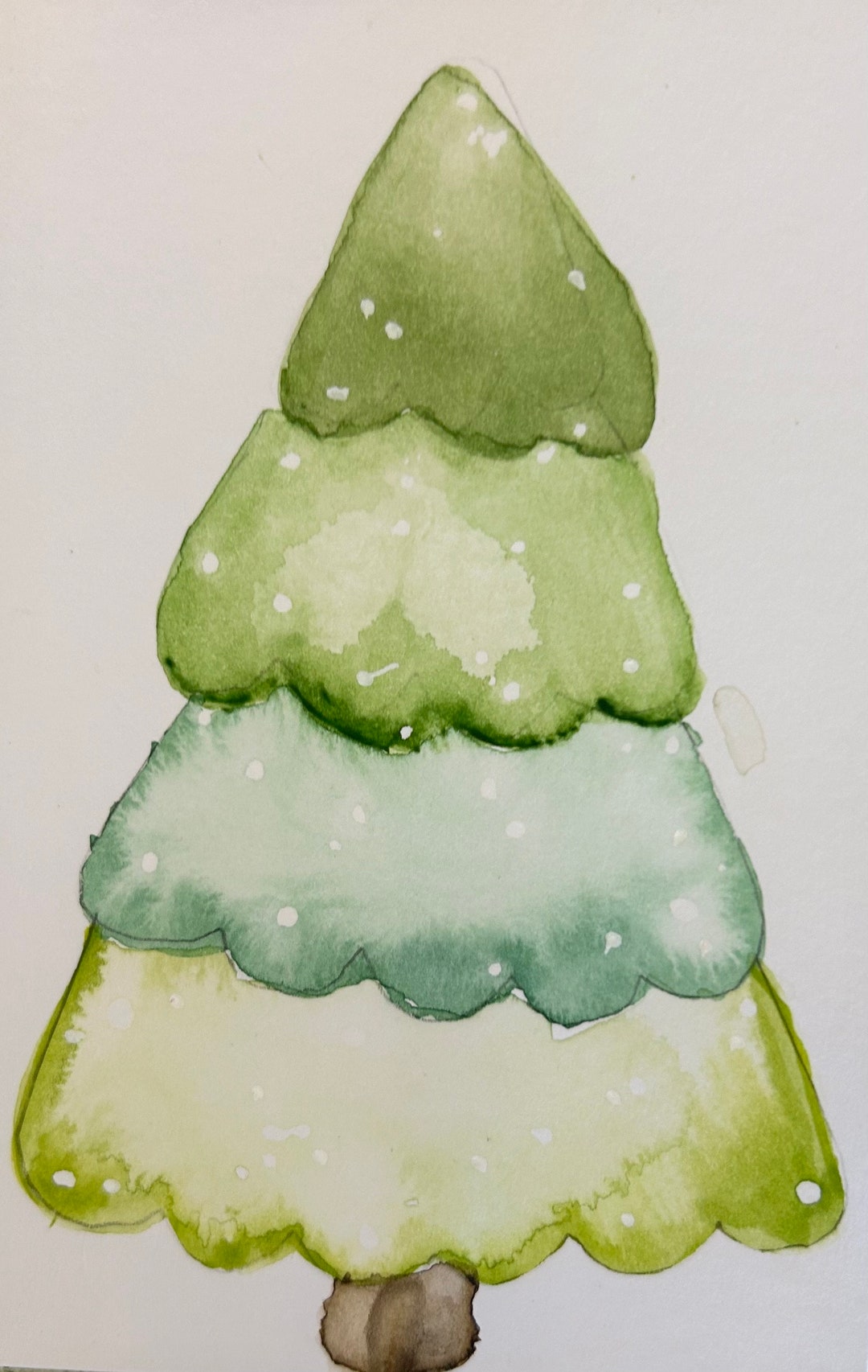 Hand Painted Watercolor Holiday Tree Blank Card With Envelope - Etsy