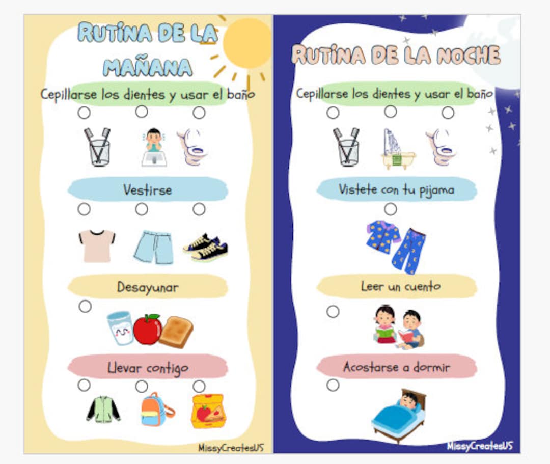 Spanish Kids Routine Chart, Morning & Bedtime Chart, Rutina Para Niños ...