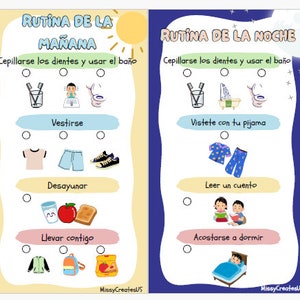 Spanish Kids Routine Chart, Morning & Bedtime Chart, Rutina Para Niños ...