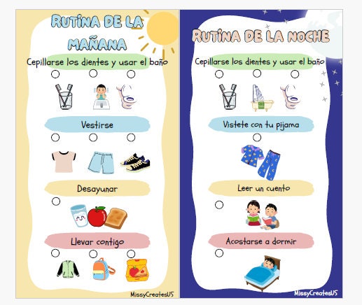 Spanish Kids Routine Chart, Morning & Bedtime Chart, Rutina Para Niños ...
