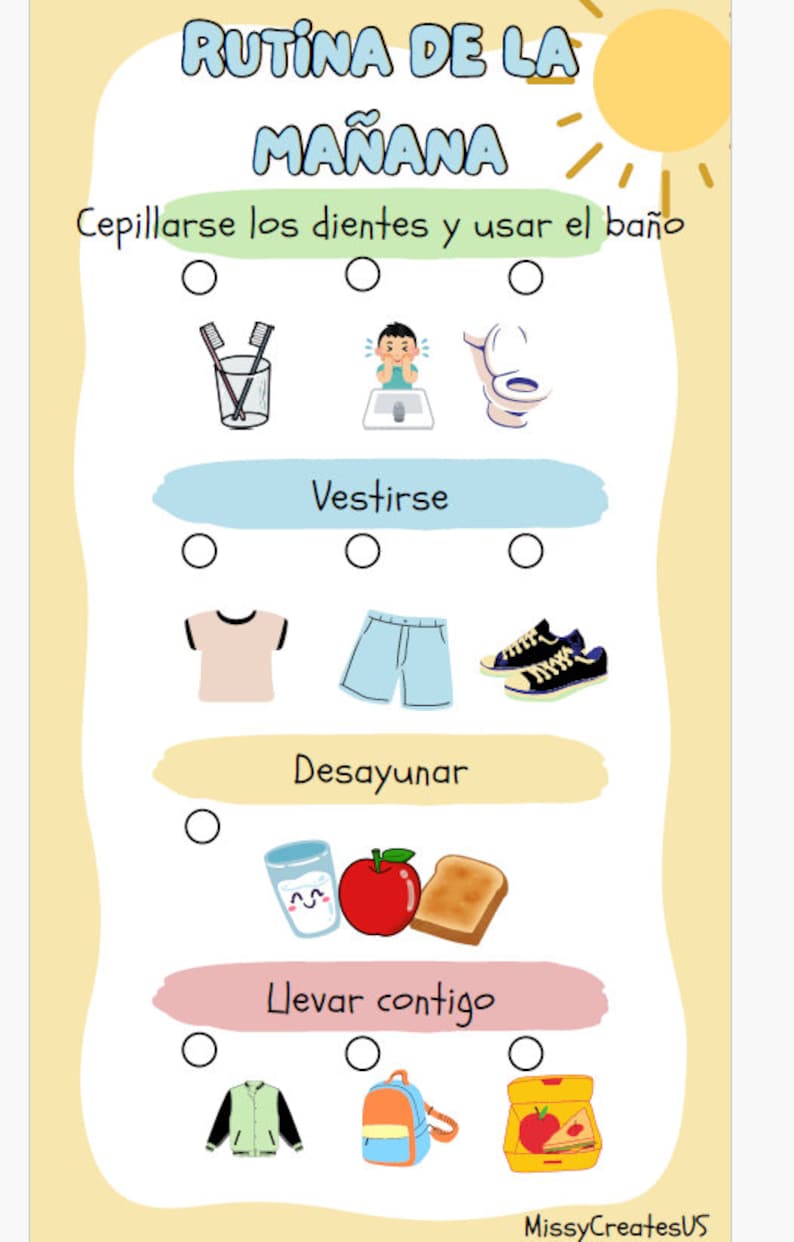 Spanish Kids Routine Chart, Morning & Bedtime Chart, Rutina Para Niños ...
