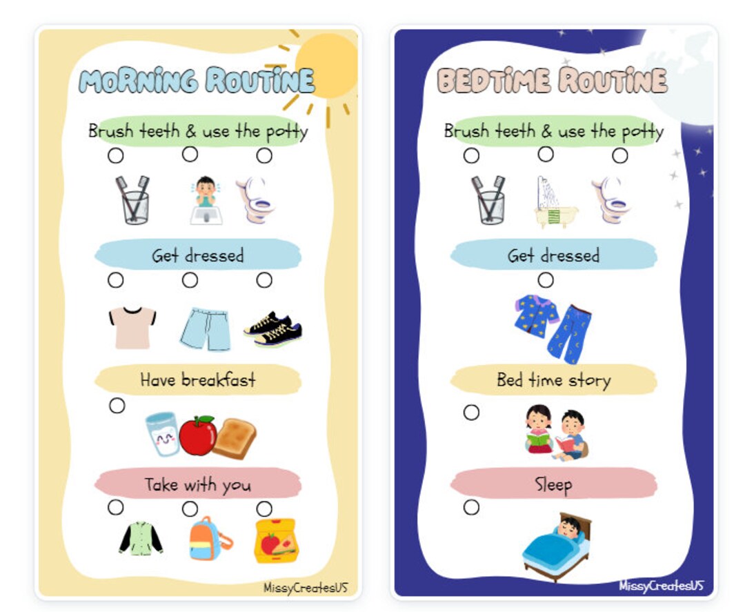Kids Routine Chart, Printable Poster, Morning & Bedtime Chart ...