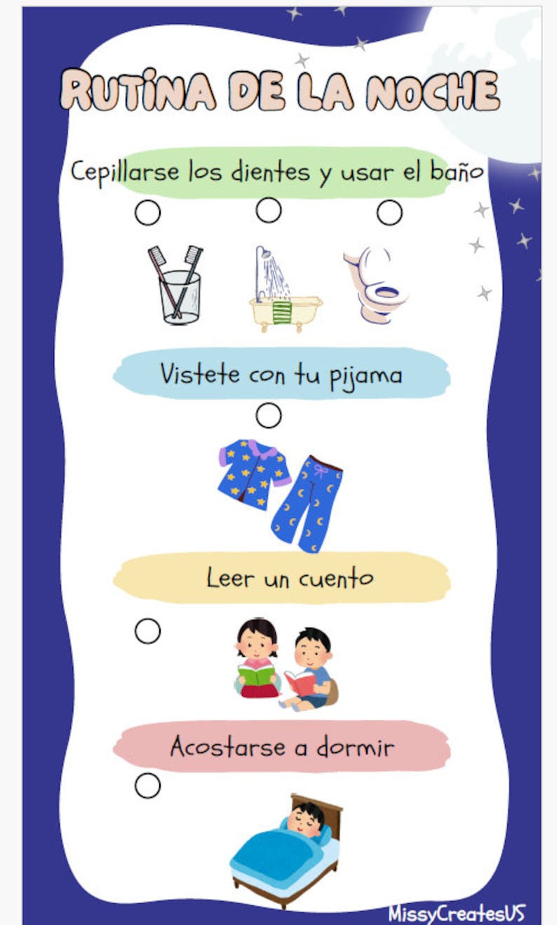Spanish Kids Routine Chart, Morning & Bedtime Chart, Rutina Para Niños ...