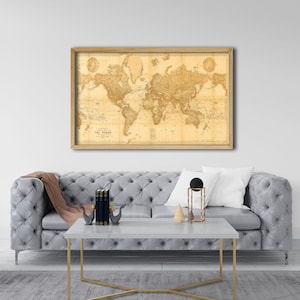 Beautiful World Map Canvas, Vintage Atlas Mercator Projection 1898 ...