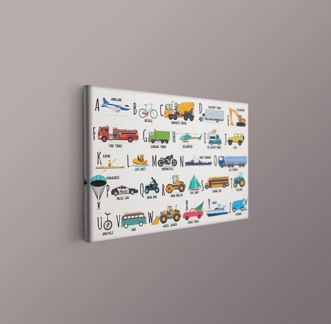 Vehicles ABC Canvas Poster, Educational Transport Alphabet Canvas ...